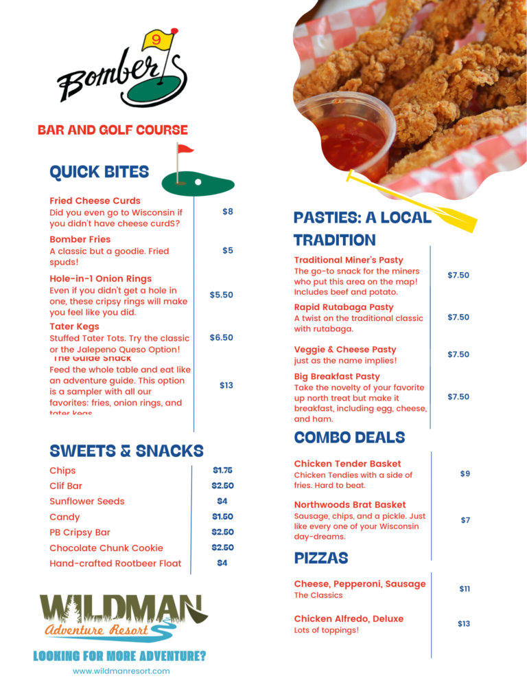 Our Menu – Bombers Golf Course